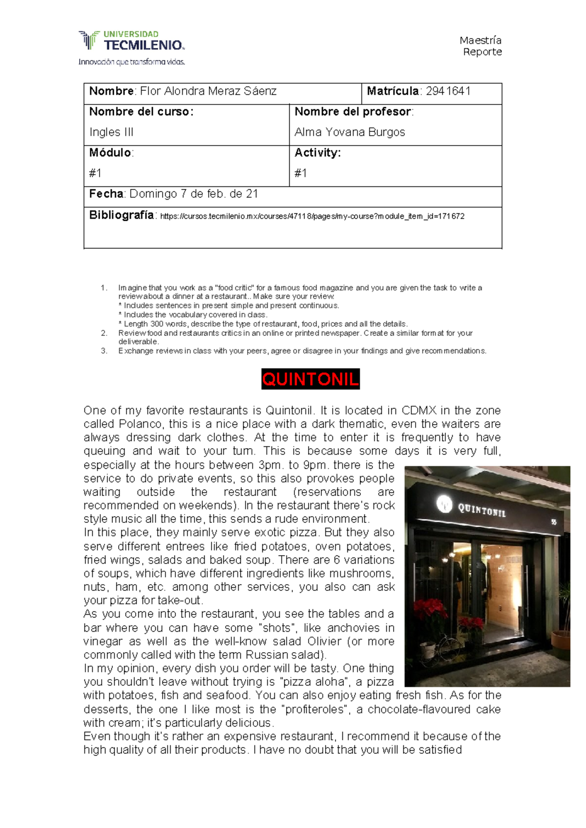 Activity #1 - Maestría Reporte Nombre: Flor Alondra Meraz Sáenz ...