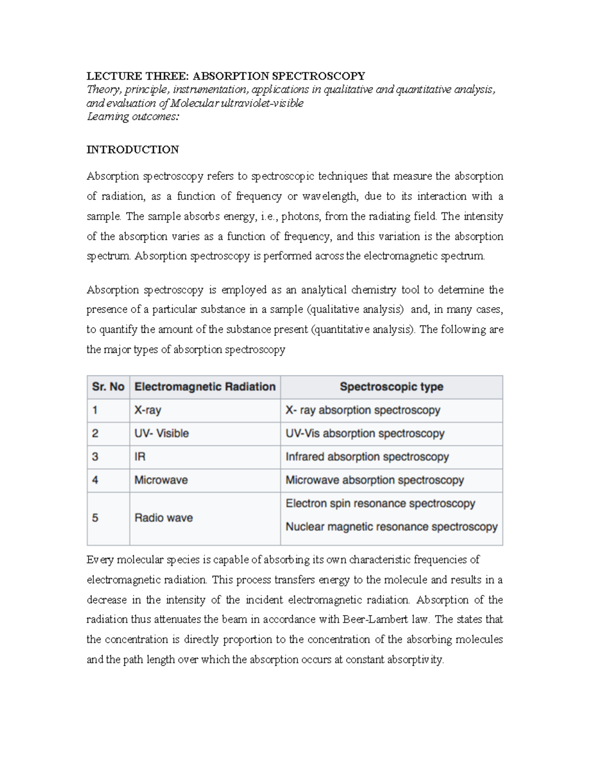 Lecture Three-UV VIS - Instrumental methods of analysis sca 301 - LECTURE THREE: ABSORPTION ...