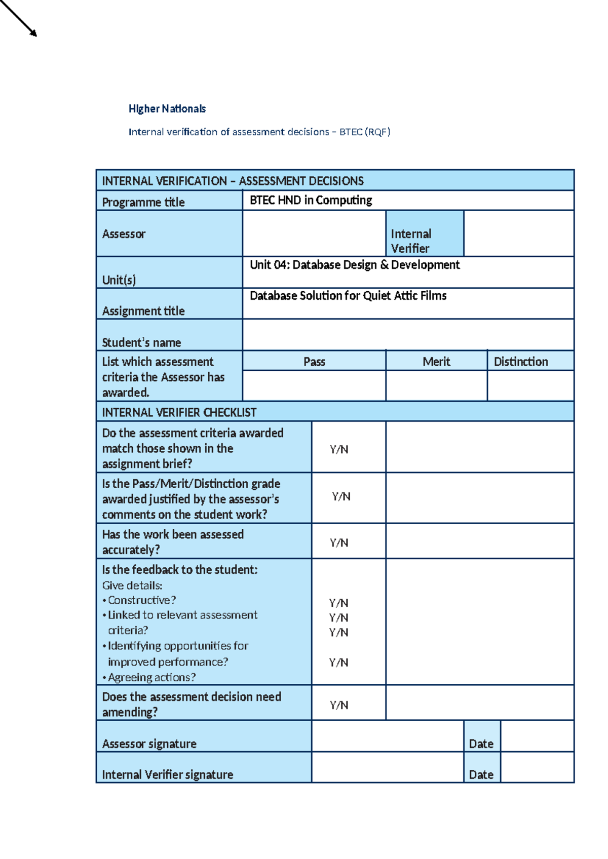Unit 04.Database design and Development Assignment- Distinction - Higher Nationals Internal ...