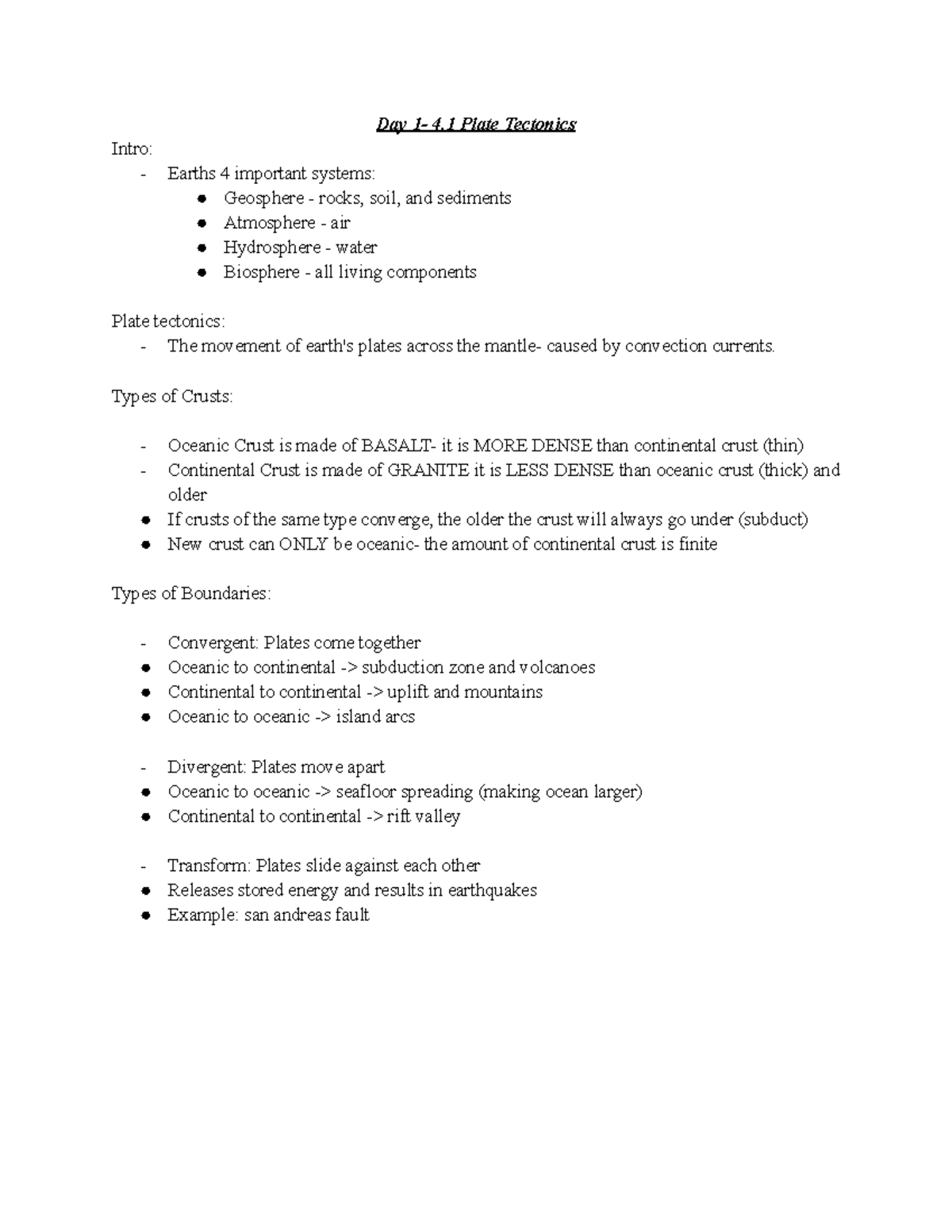 earth system notes -AP Environmental Science - Day 1- 4 Plate Tectonics ...