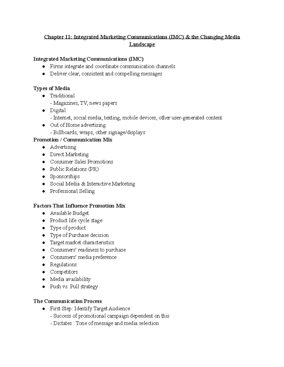 Chapter 11 Notes - Chapter 11: Integrated Marketing Communications (IMC ...