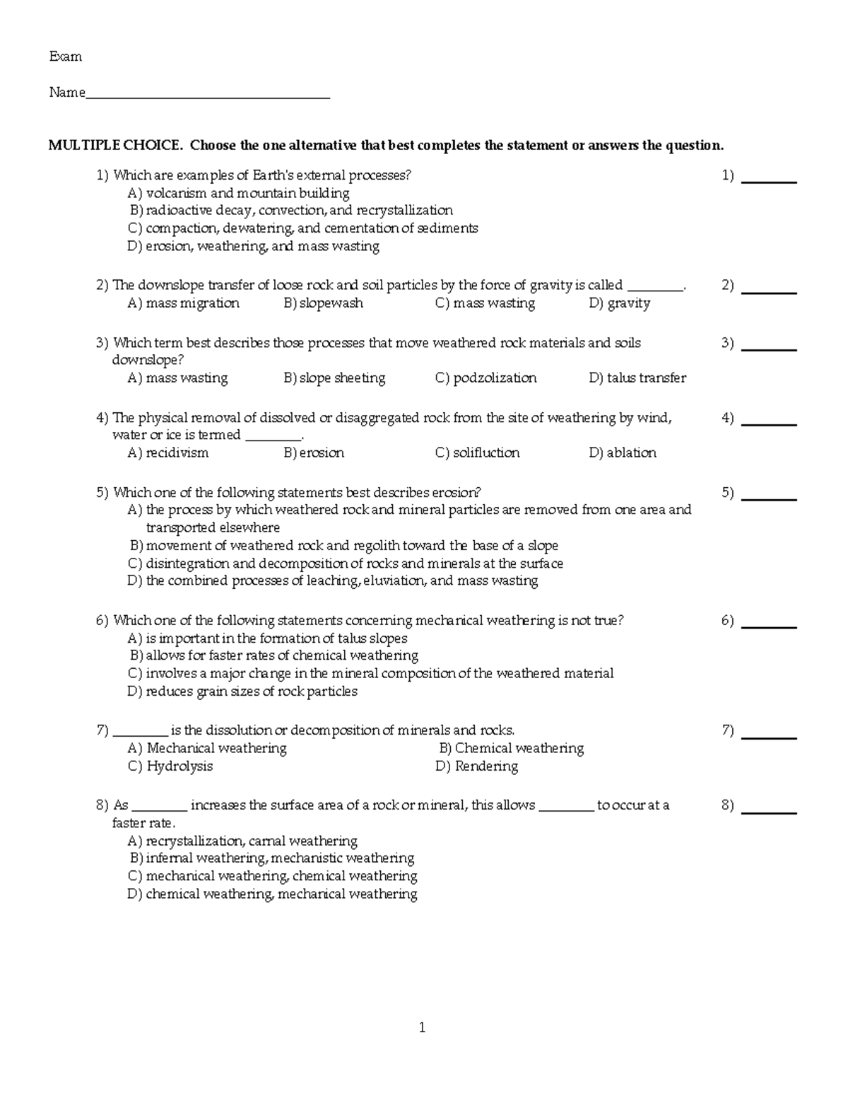 Chapter 5 civi 231 test bank - Exam Name ...