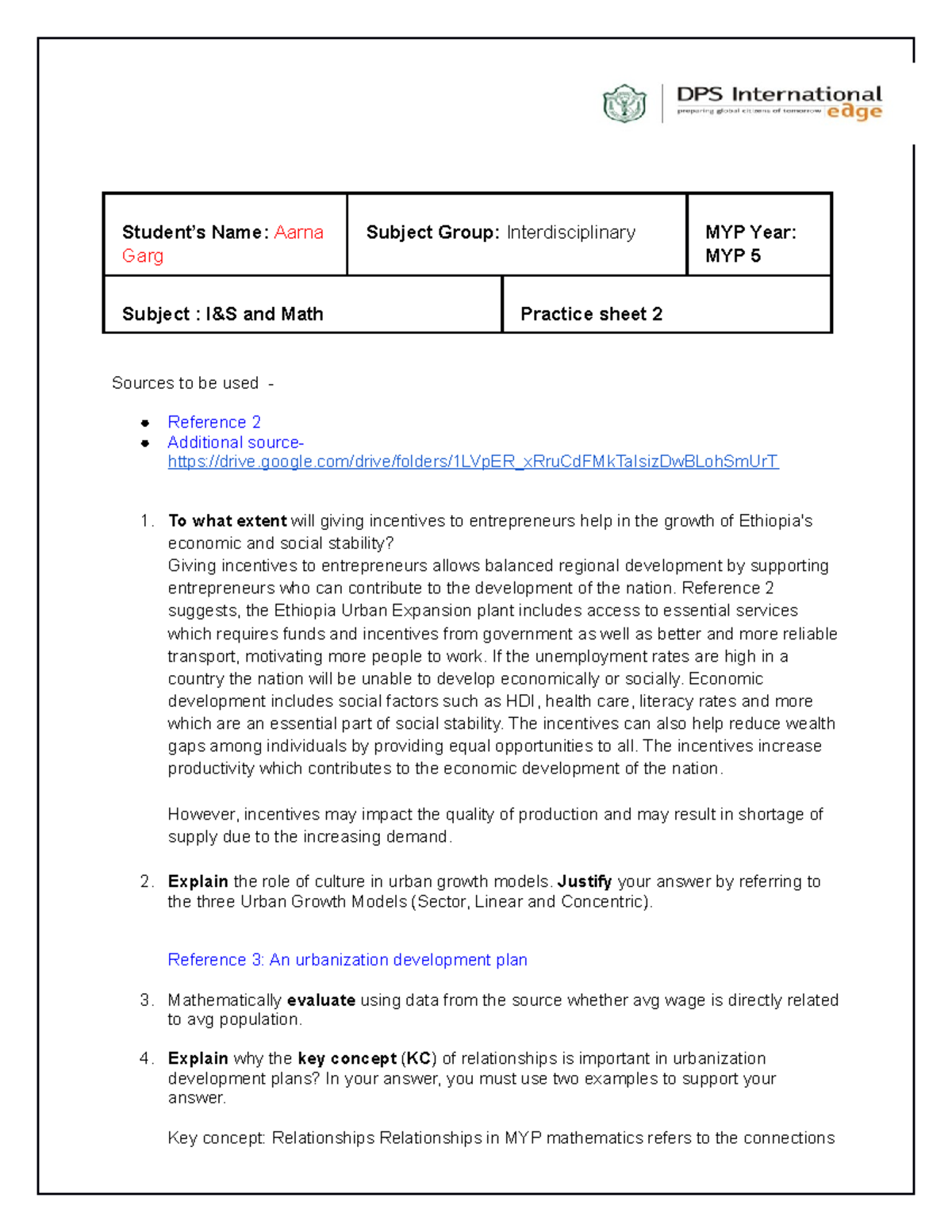 IDU Task Sheet 2 - Study material - Student’s Name: Aarna Garg Subject ...