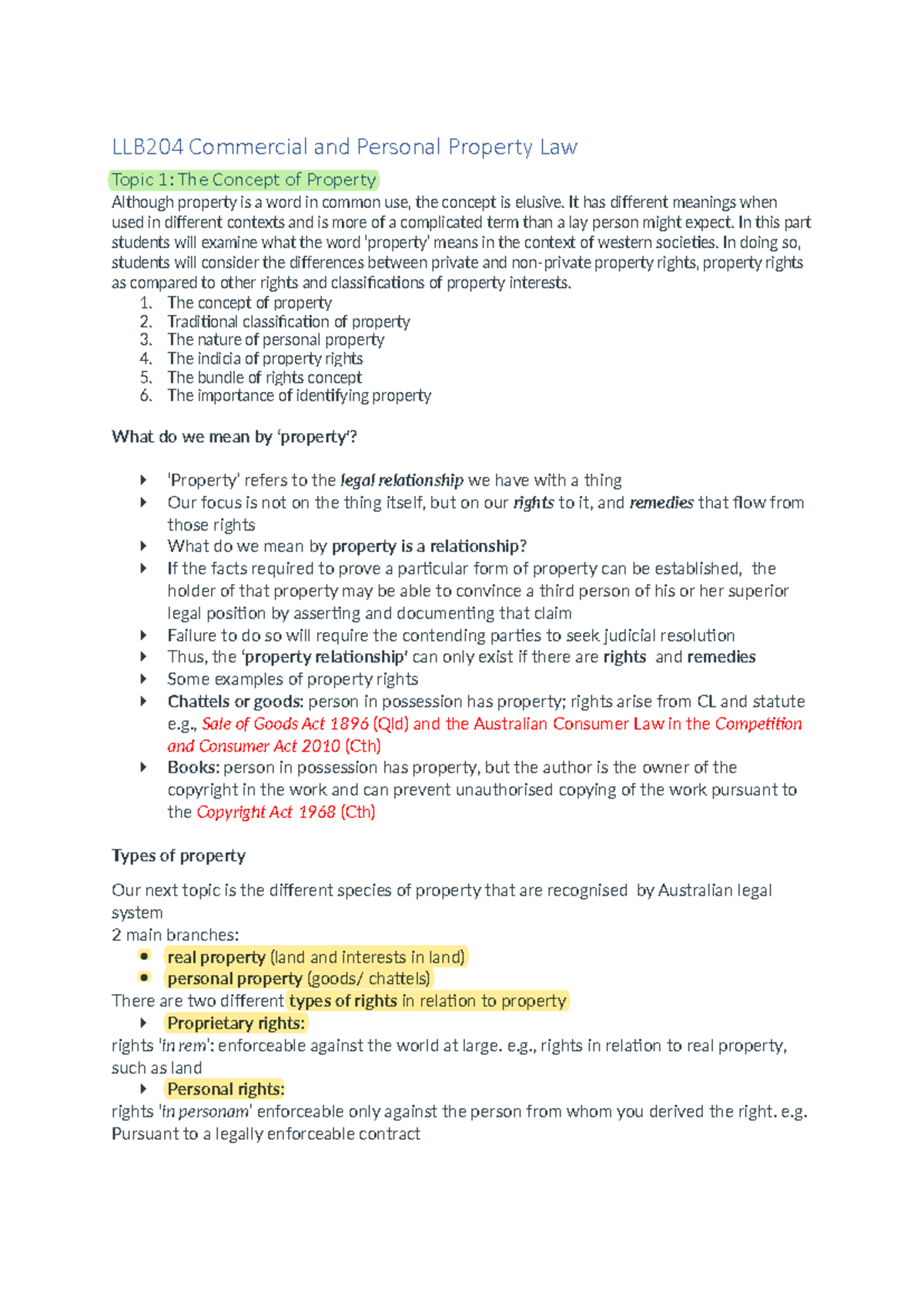 LLB204 Commercial and Personal Property Law - It has different meanings ...