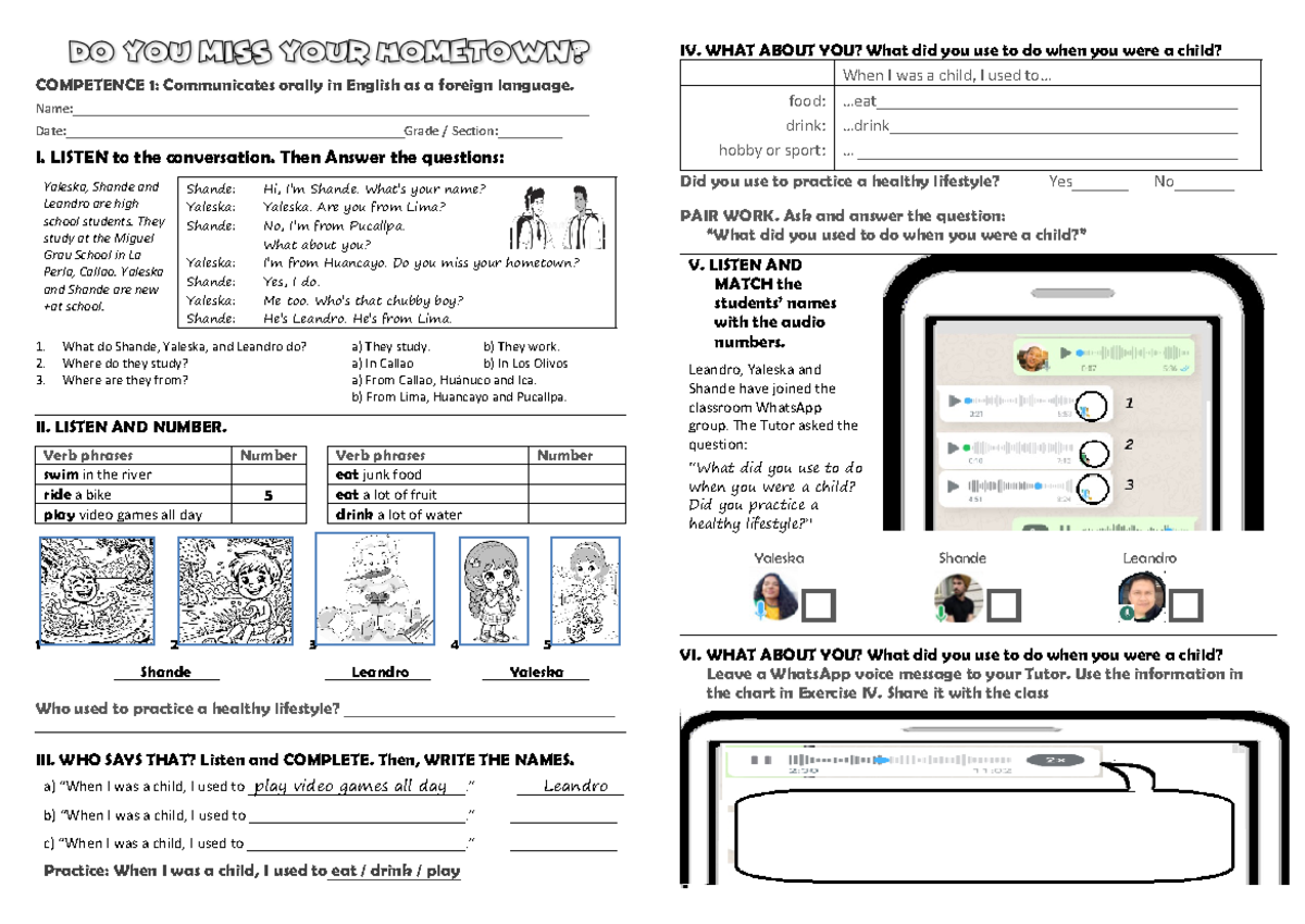 Do you miss your hometown V3 - COMPETENCE 1: Communicates orally in ...