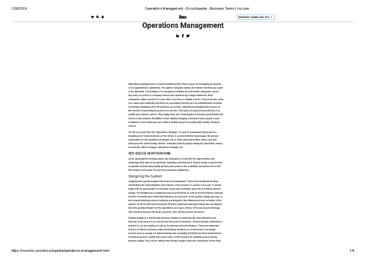 Operations Management - Encyclopedia - Business Terms Inc - 1/26/2019 ...