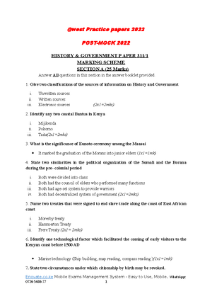 History Government PP2 MS - NAKURU NORTH SUB -COUNTY JOINT MOCK 2024 ...