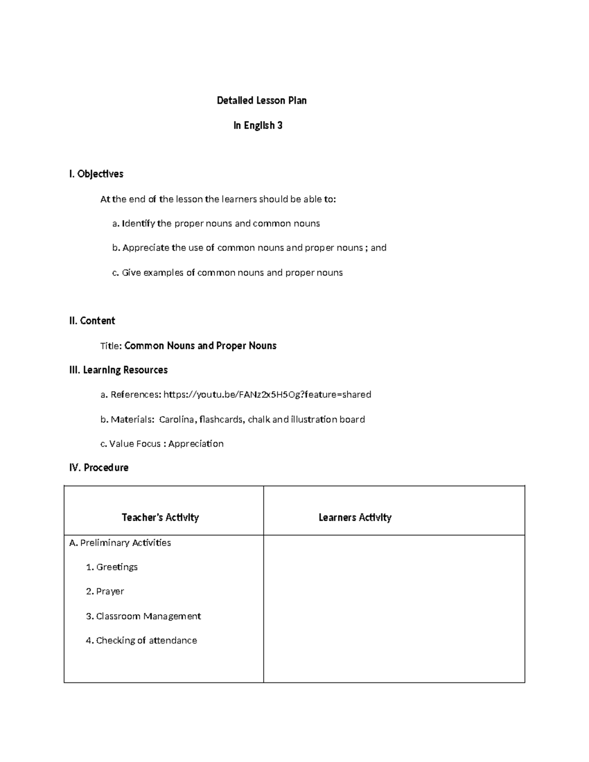 English-Lp - N/A - Detailed Lesson Plan in English 3 I. Objectives At ...