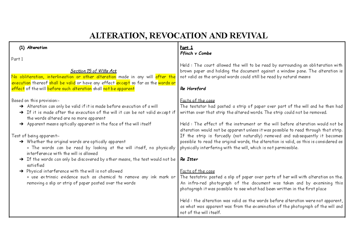 Alteration, Revocation and Revival of the will - ALTERATION, REVOCATION ...