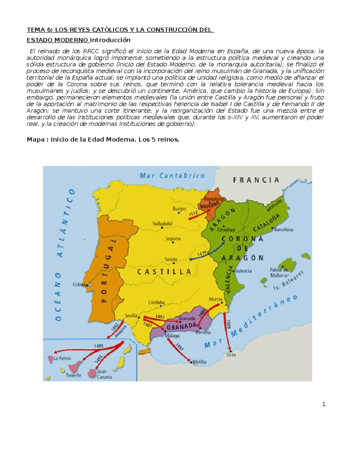 Historia de España. Tema 5 - Los reyes católicos y la construcción del estado moderno - TEMA 6 ...