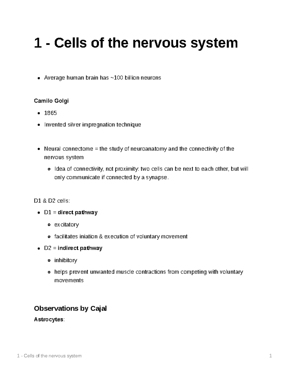 Lectures 1-3 notes - 1 - Cells of the nervous system Average human ...