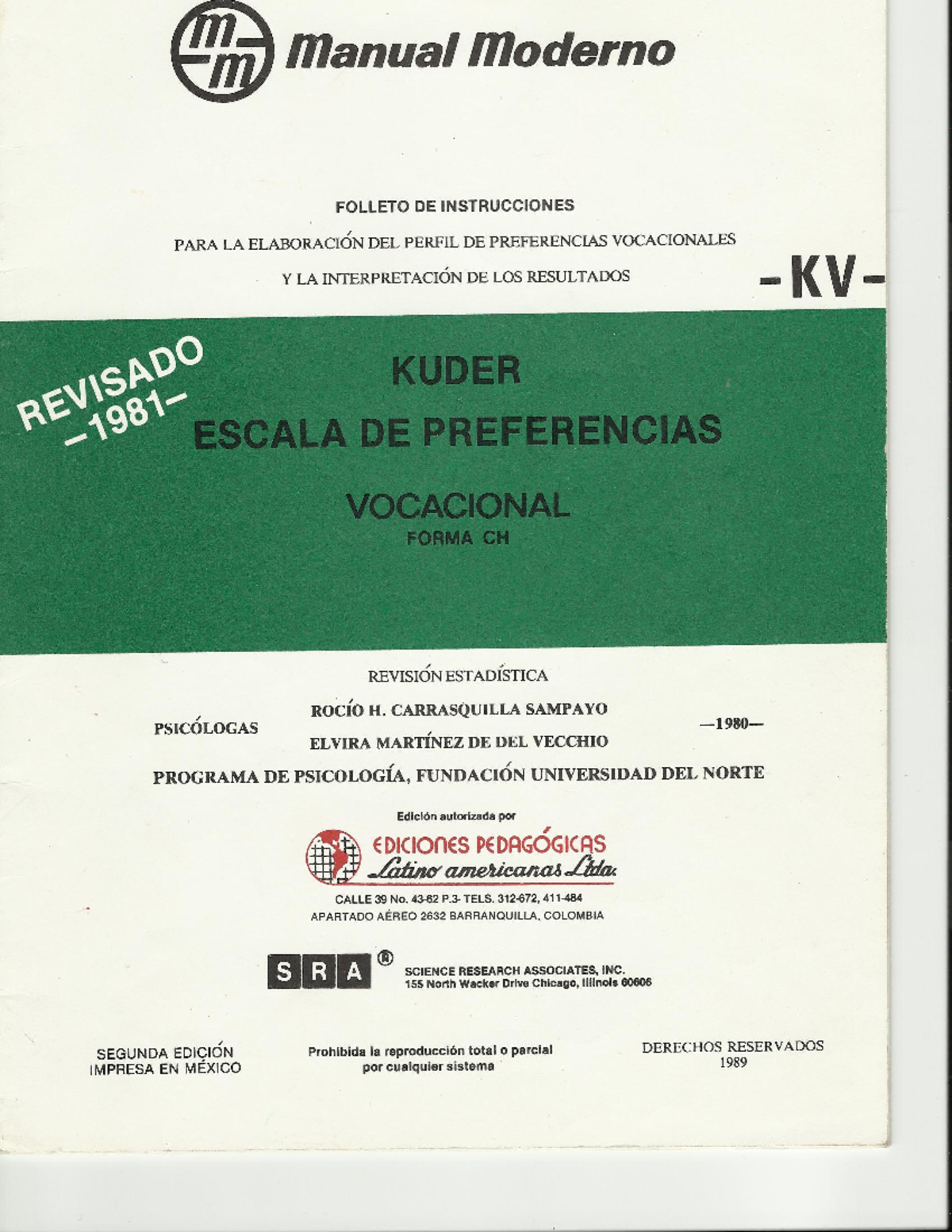Kuder vocacional Manual DE Instr - Propedeutica teorica - Studocu