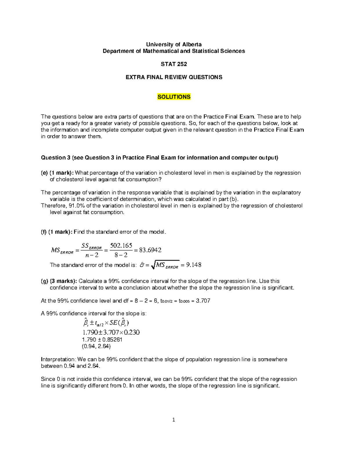 Stat 252-Extra Final Review-Solutions - University of Alberta Department of Mathematical and ...