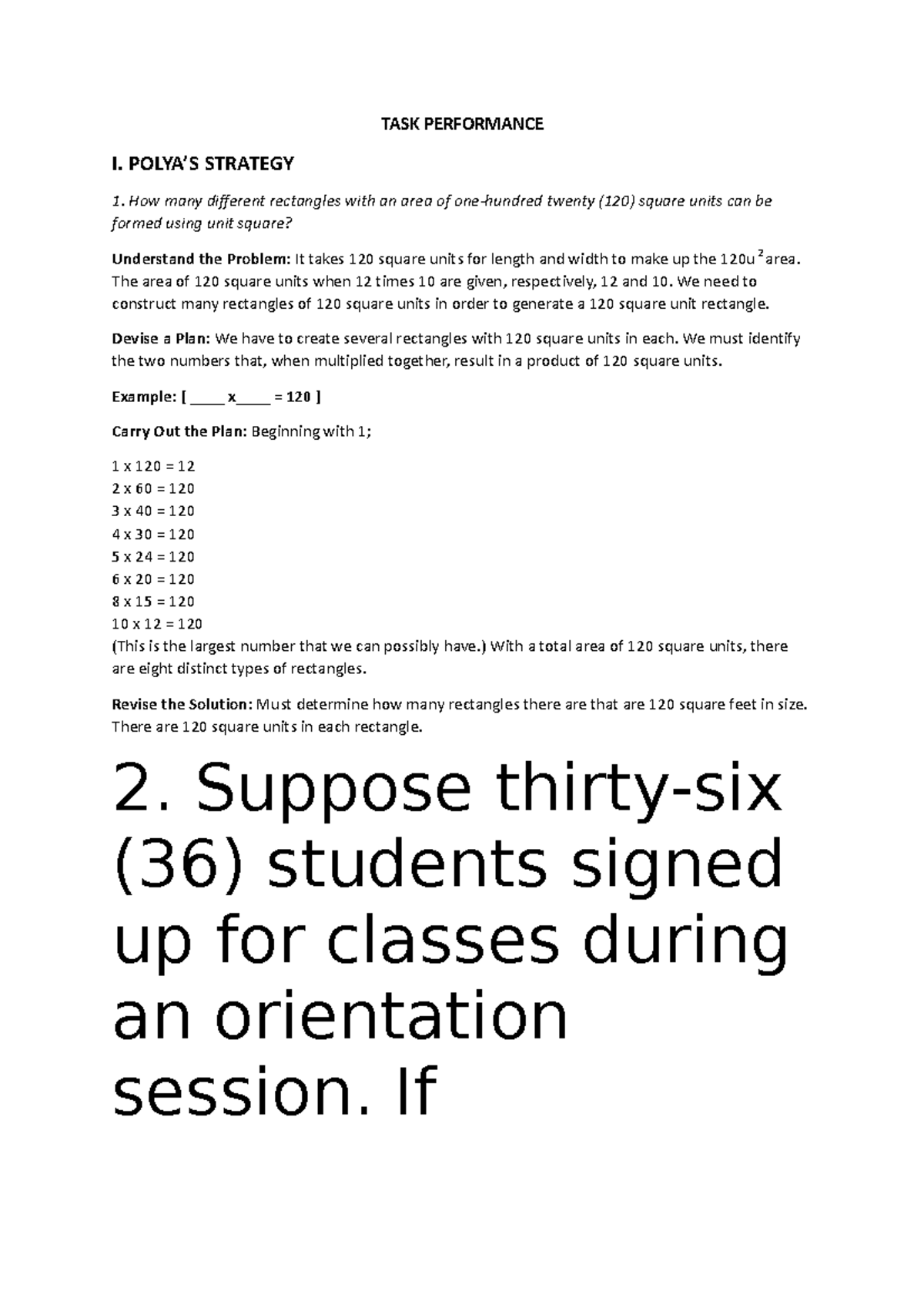 03 tp1 math - modern math - TASK PERFORMANCE I. POLYA’S STRATEGY 1. How many different ...