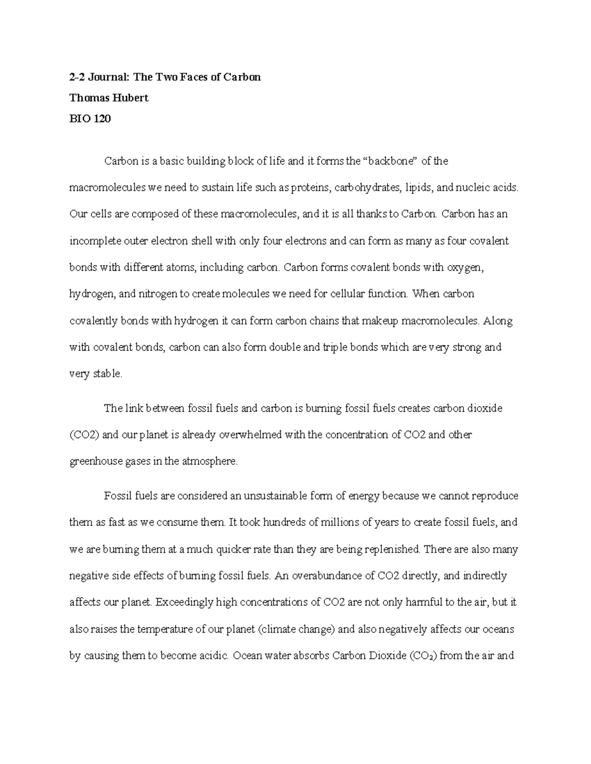 2-2 Journal - Thomas Hubert - 2-2 Journal: The Two Faces of Carbon ...