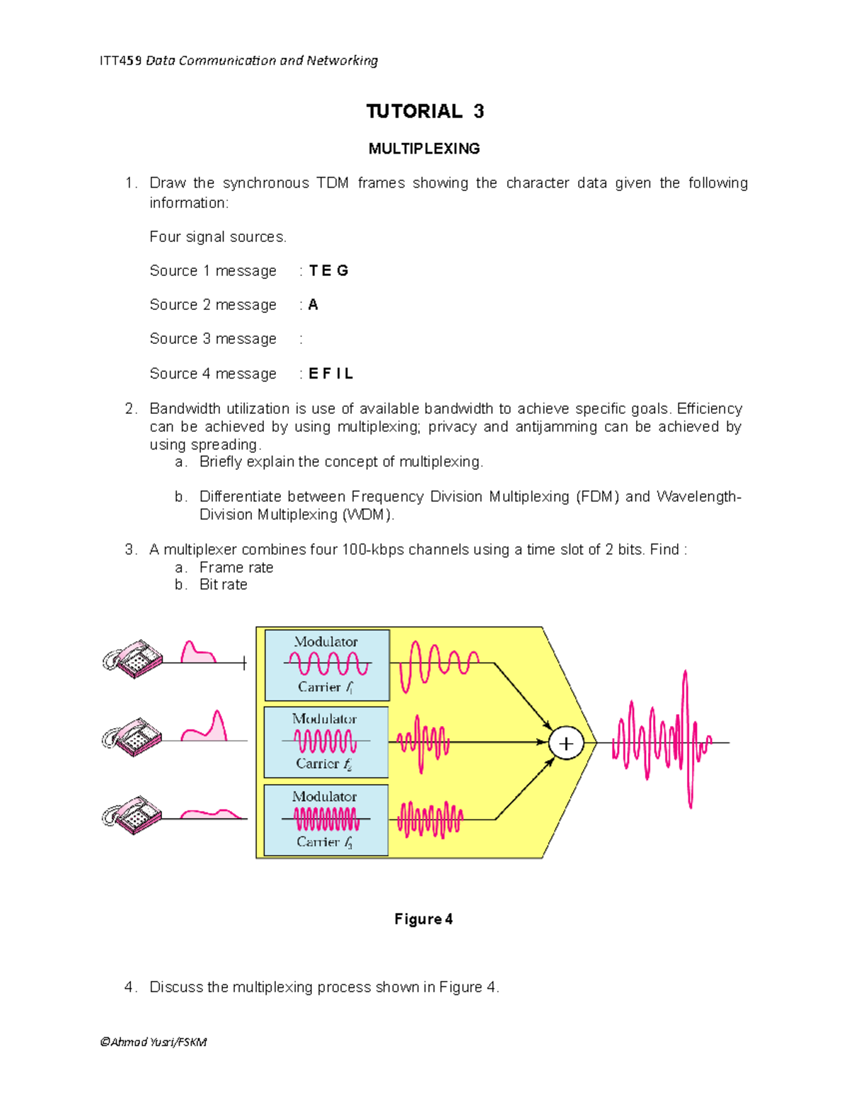 Cp 3 Mux Q Tutorial Question Chapter Multiplexing For Itt470 Itt459 Data Communication And 
