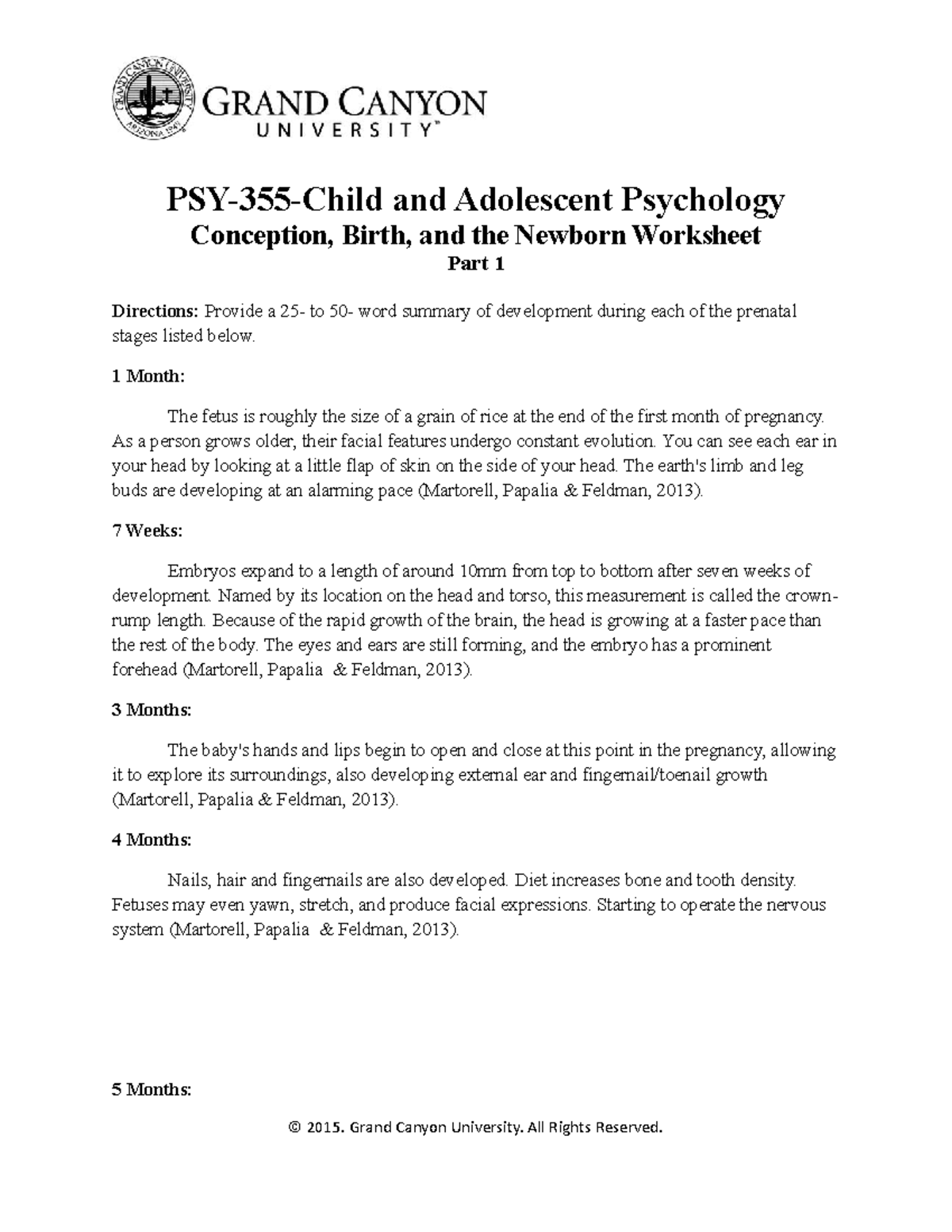 Conception Birth and the Newborn Worksheet - PSY-355-Child and ...