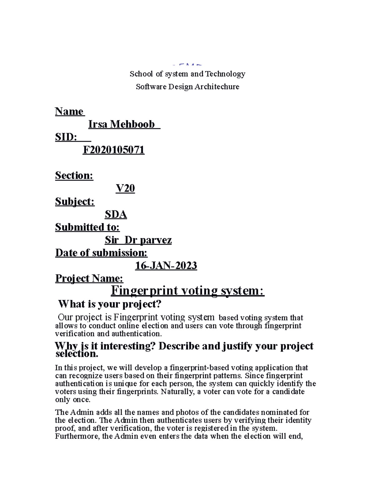 SDA Project 1 - School of system and Technology Software Design ...