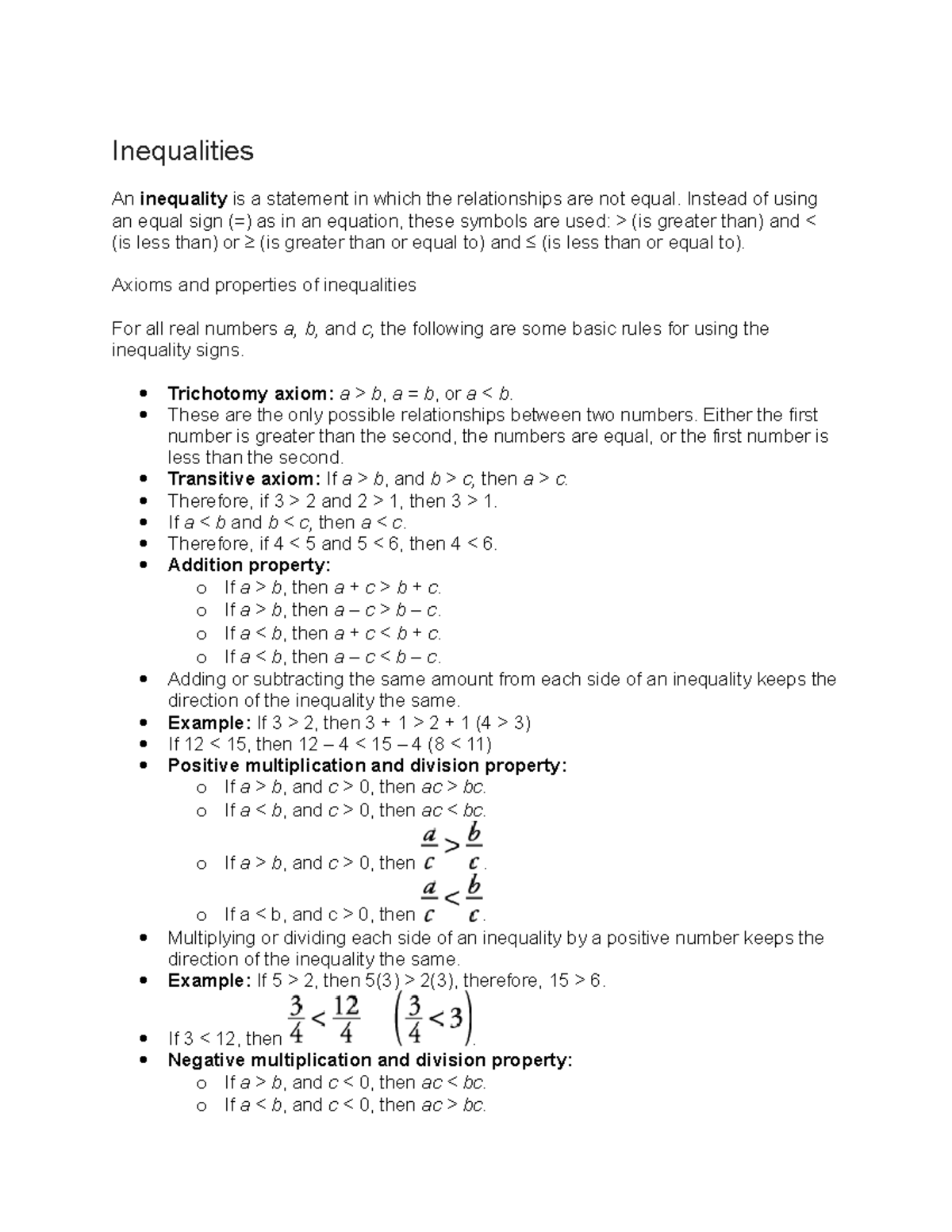 Inequalities - detailed notes - Inequalities An inequality is a ...