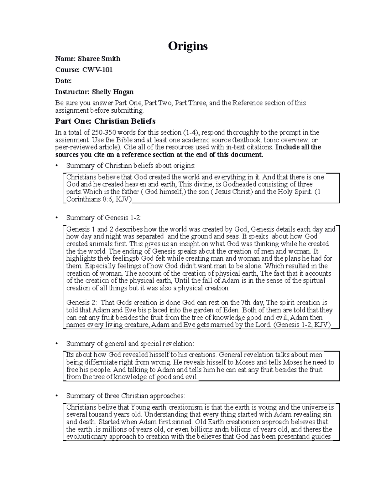 Christian Beliefs about Origins and Evolution - Studocu