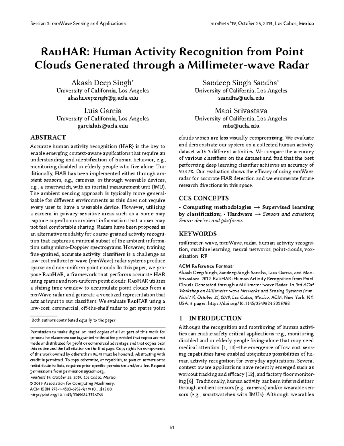 Radhar - Information zu Radar-based Human Activity Recognition ...