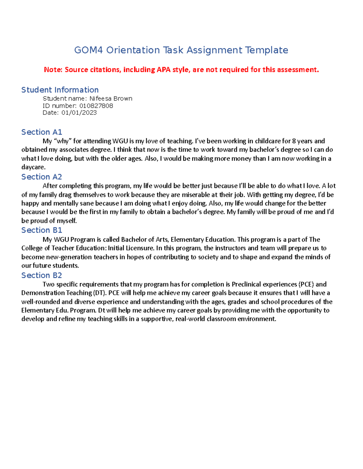 Orientation Assessment - GOM4 Orientation Task Assignment Template Note: Source citations ...