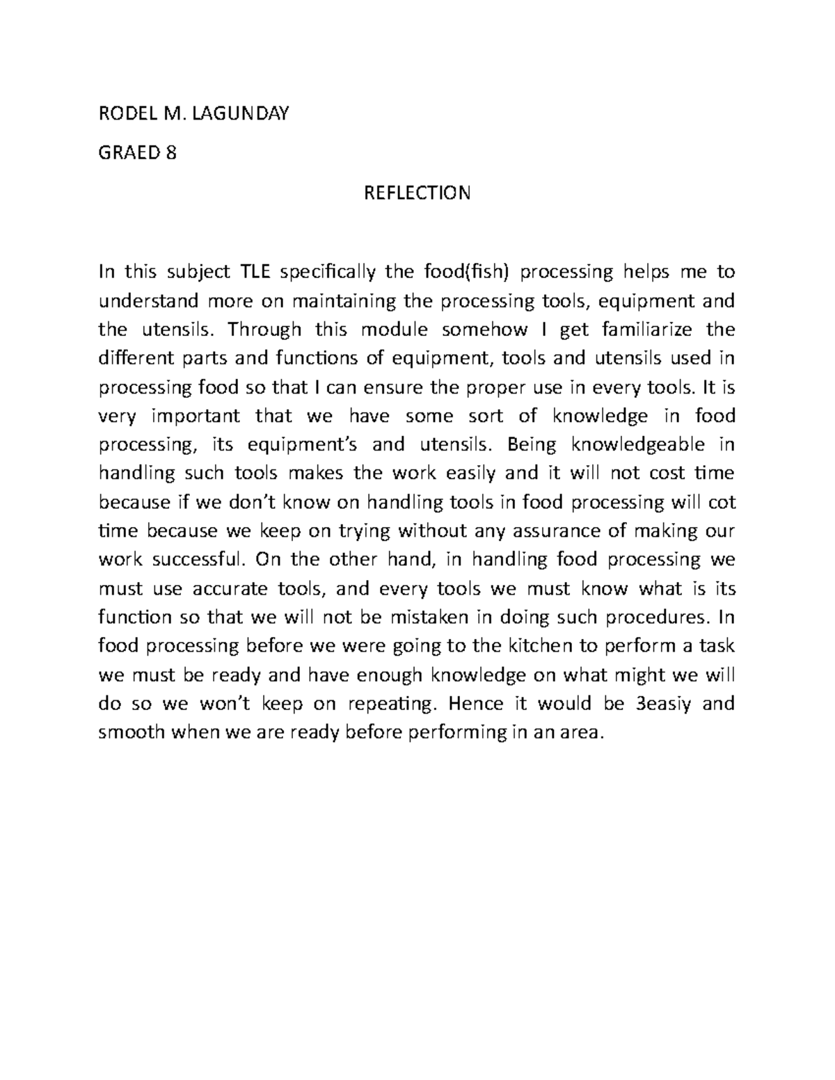Reflection - Lecture notes 2-9 - RODEL M. LAGUNDAY GRAED 8 REFLECTION ...