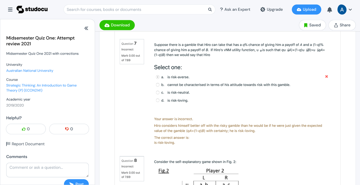 ECON - fiche 60 - Question 7 Incorrect Mark 0 out of 7. Question 8 ...