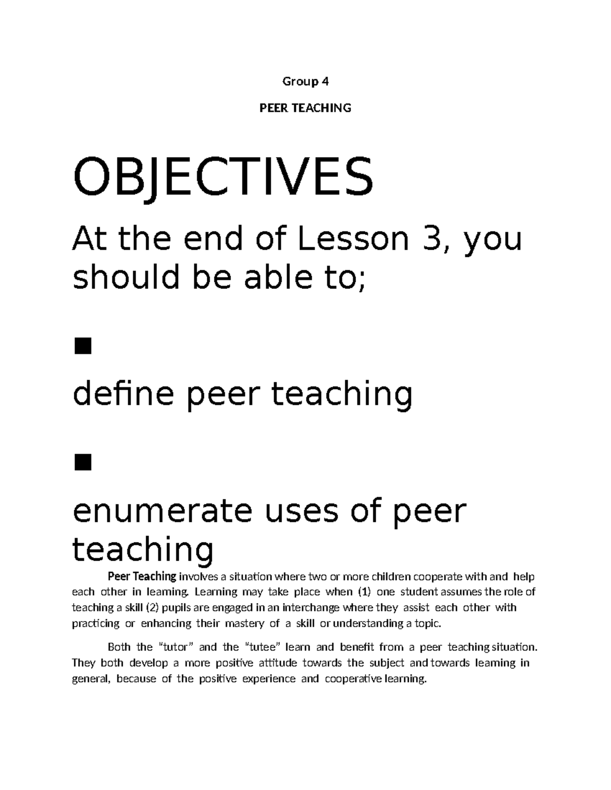 PEER- Teaching - a guide for you in doing a multigrade lesson plan ...