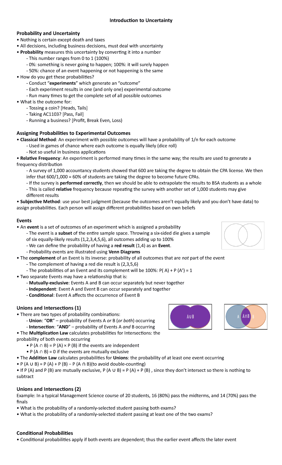 Introduction to Uncertainty - Introduction to Uncertainty Probability ...