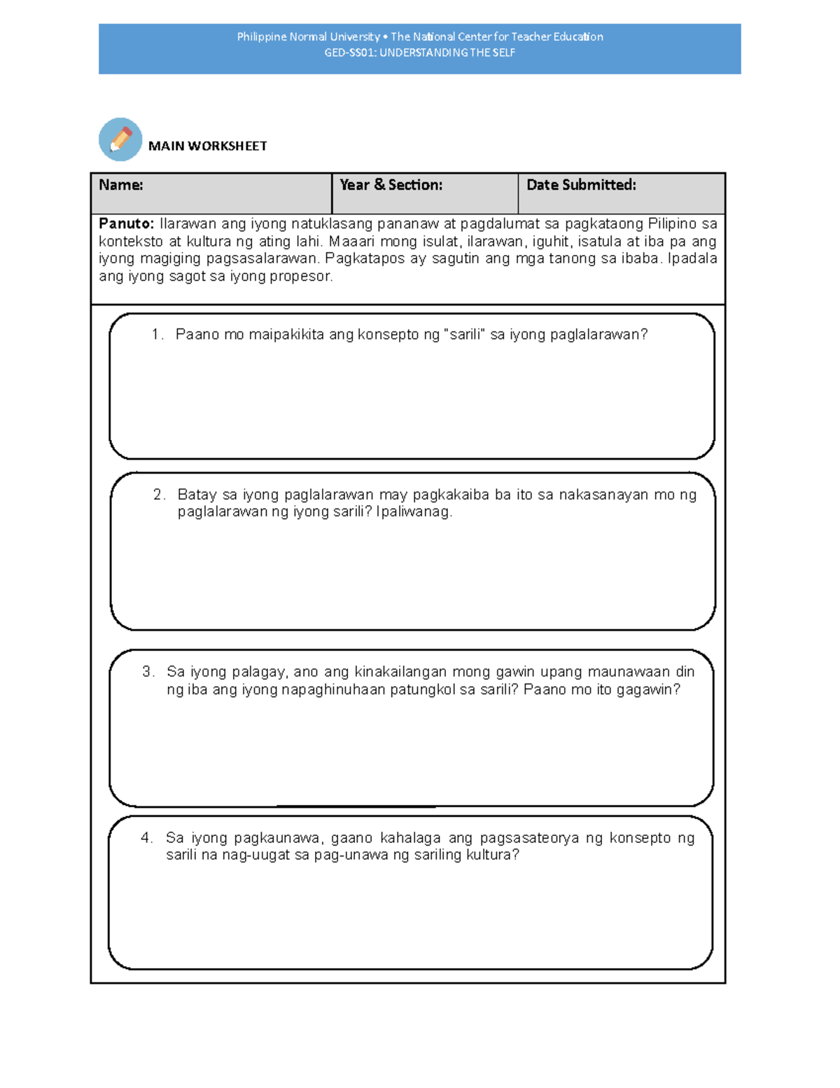 WEEK 5 Output - lllllll - MAIN WORKSHEET Name: Year & Section: Date Submitted: Panuto: Ilarawan ...