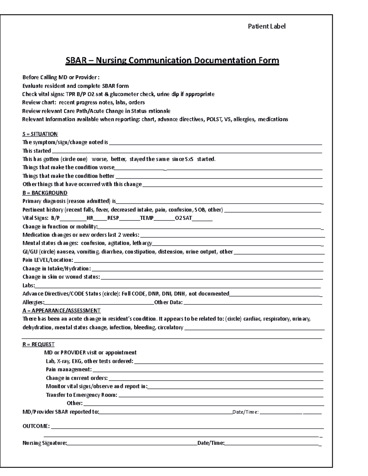 Sbar-template-13 - thdfthrtye6u - Patient Label SBAR – Nursing ...