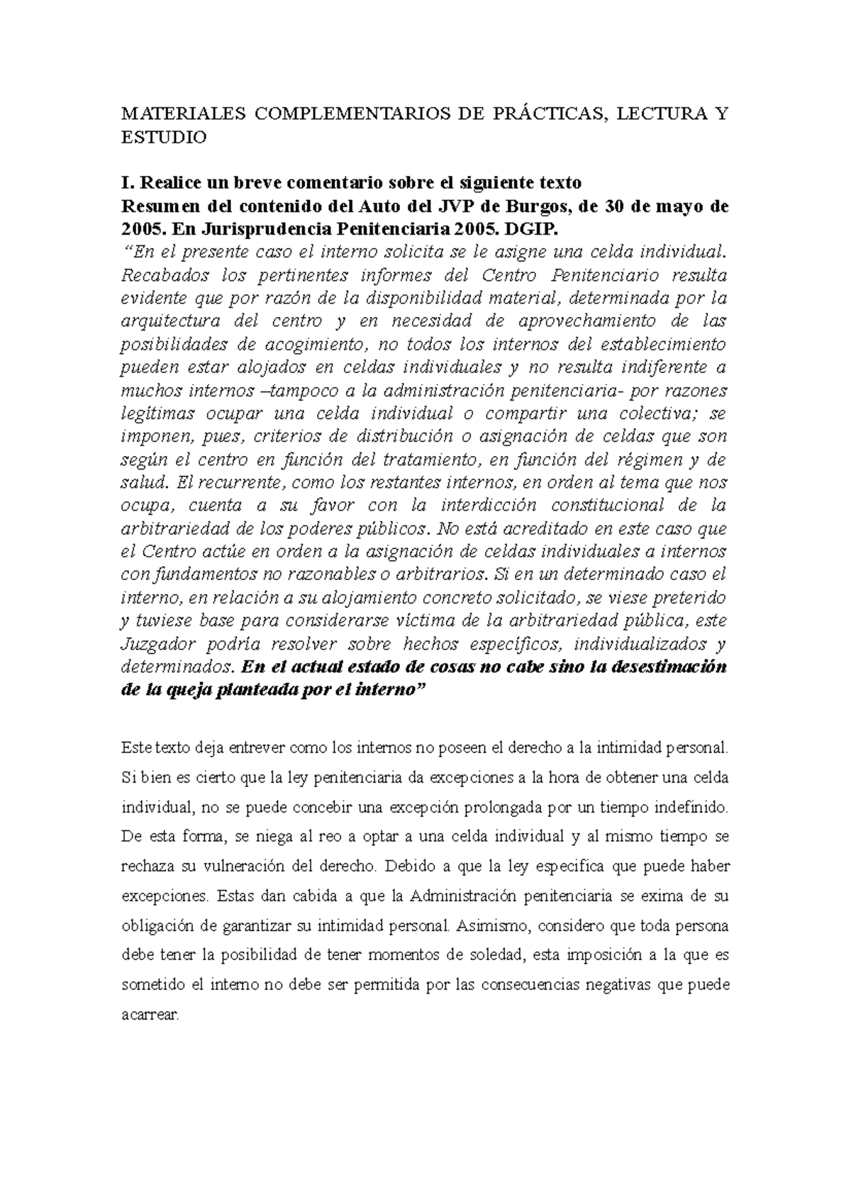 Practica 4 - Prácticas derecho penitenciario grado en criminología. - MATERIALES COMPLEMENTARIOS ...