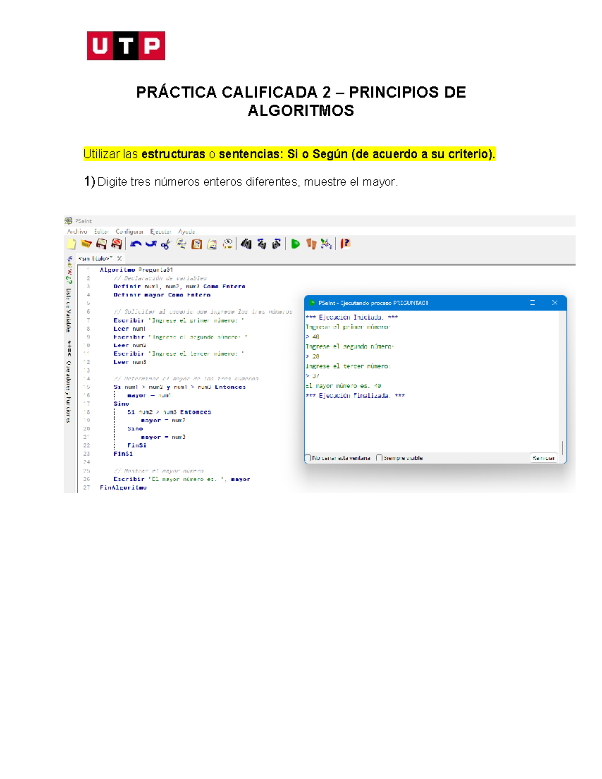 II Practica Calificada- 2024- Algoritmos B - PRÁCTICA CALIFICADA 2 – PRINCIPIOS DE ALGORITMOS ...