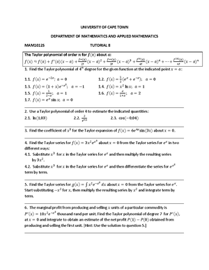 Tutorial 2 b - UNIVERSITY OF CAPE TOWN DEPARTMENT OF MATHEMATICS AND ...