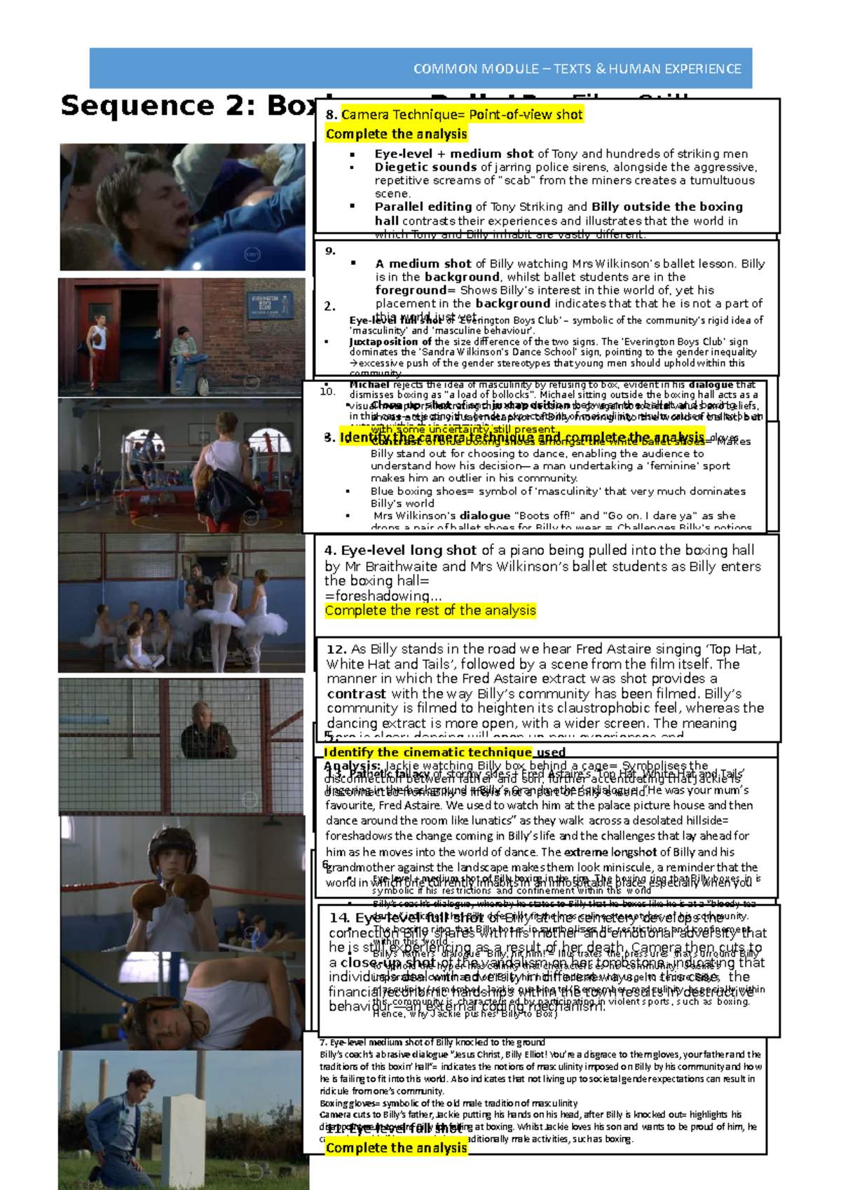 Billy Elliot - SQ 2 Film Stills- Completed analysis - Sequence 2 ...