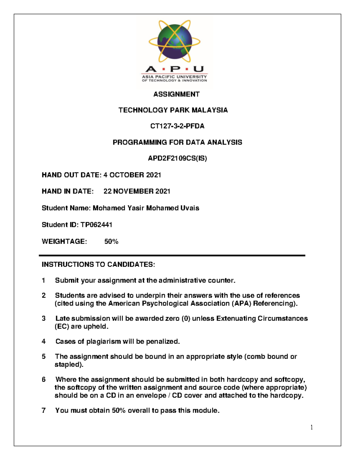 Assignment PDF - employee dataset - ASSIGNMENT TECHNOLOGY PARK MALAYSIA ...