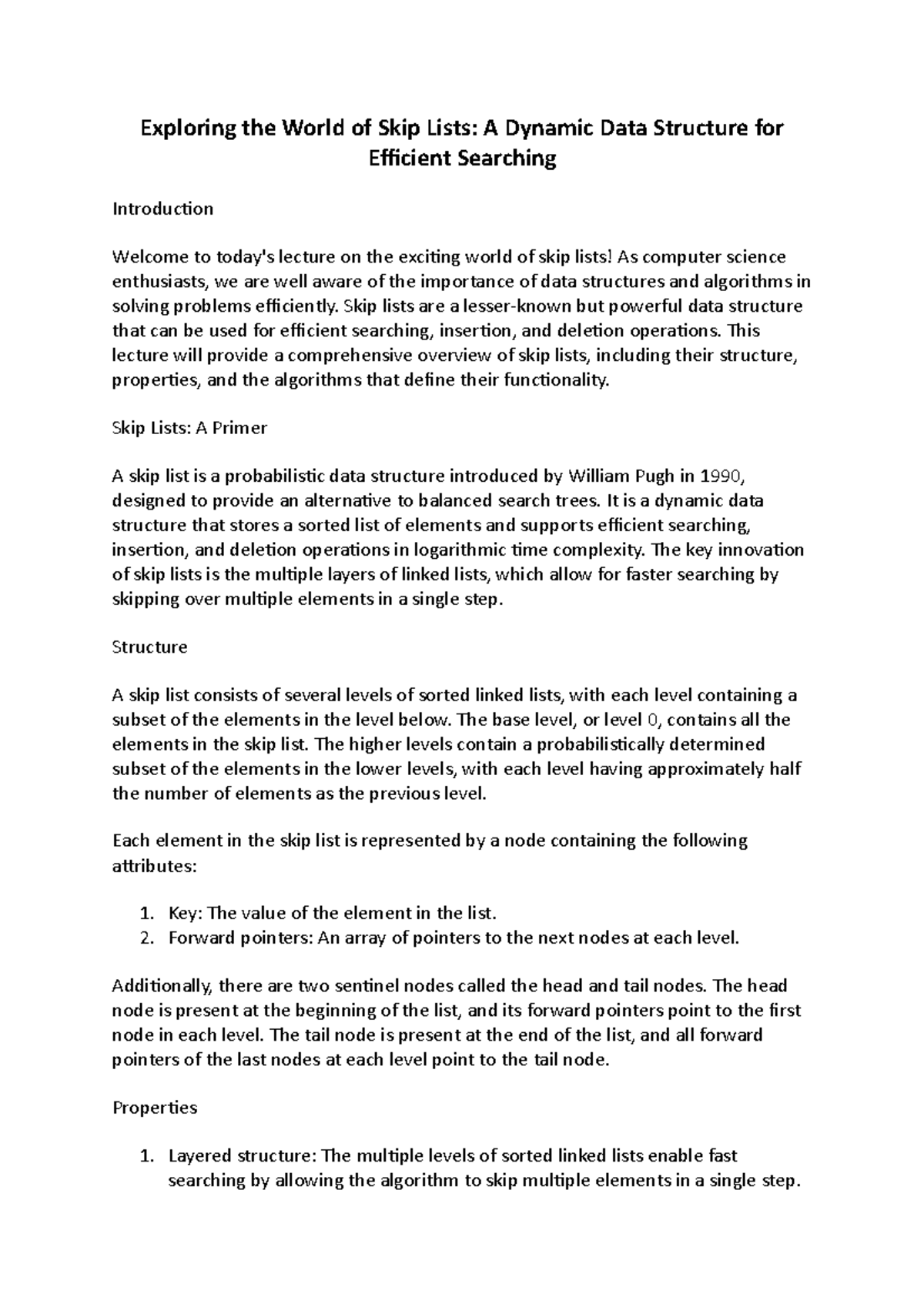 Exploring the World of Skip Lists- A Dynamic Data Structure for ...