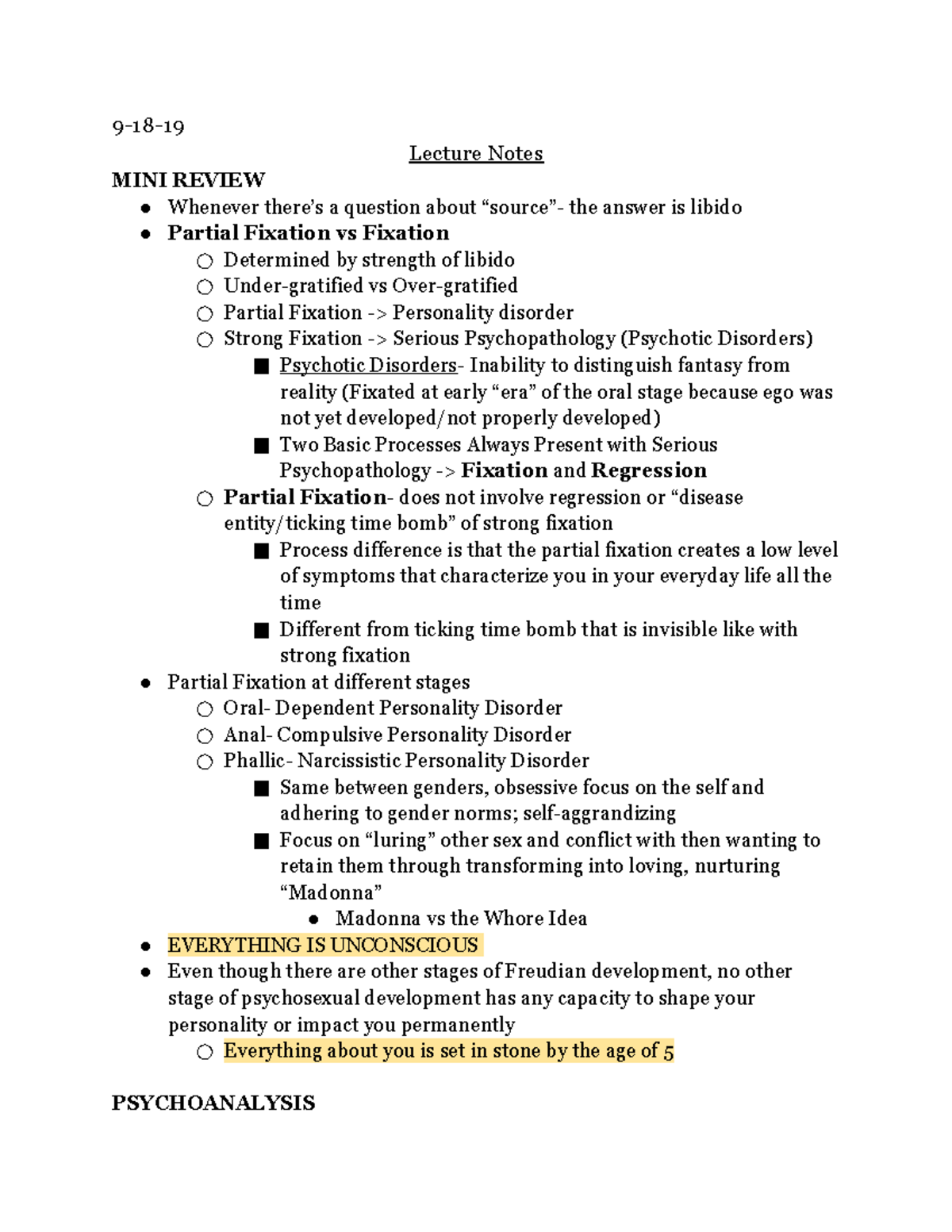 Personality Notes - 9-18- Lecture Notes MINI REVIEW Whenever there’s a ...