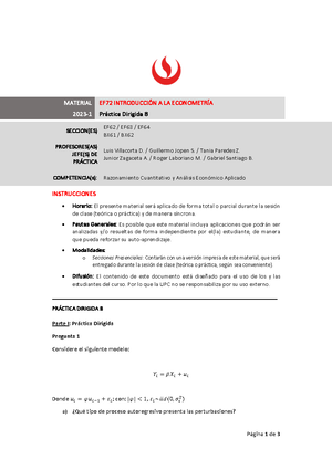 EF62 Actividad - Plan de Trabajo (TR1) - MATERIAL EF72 INTRODUCCIÓN A LA ECONOMETRÍA 2023-0 ...