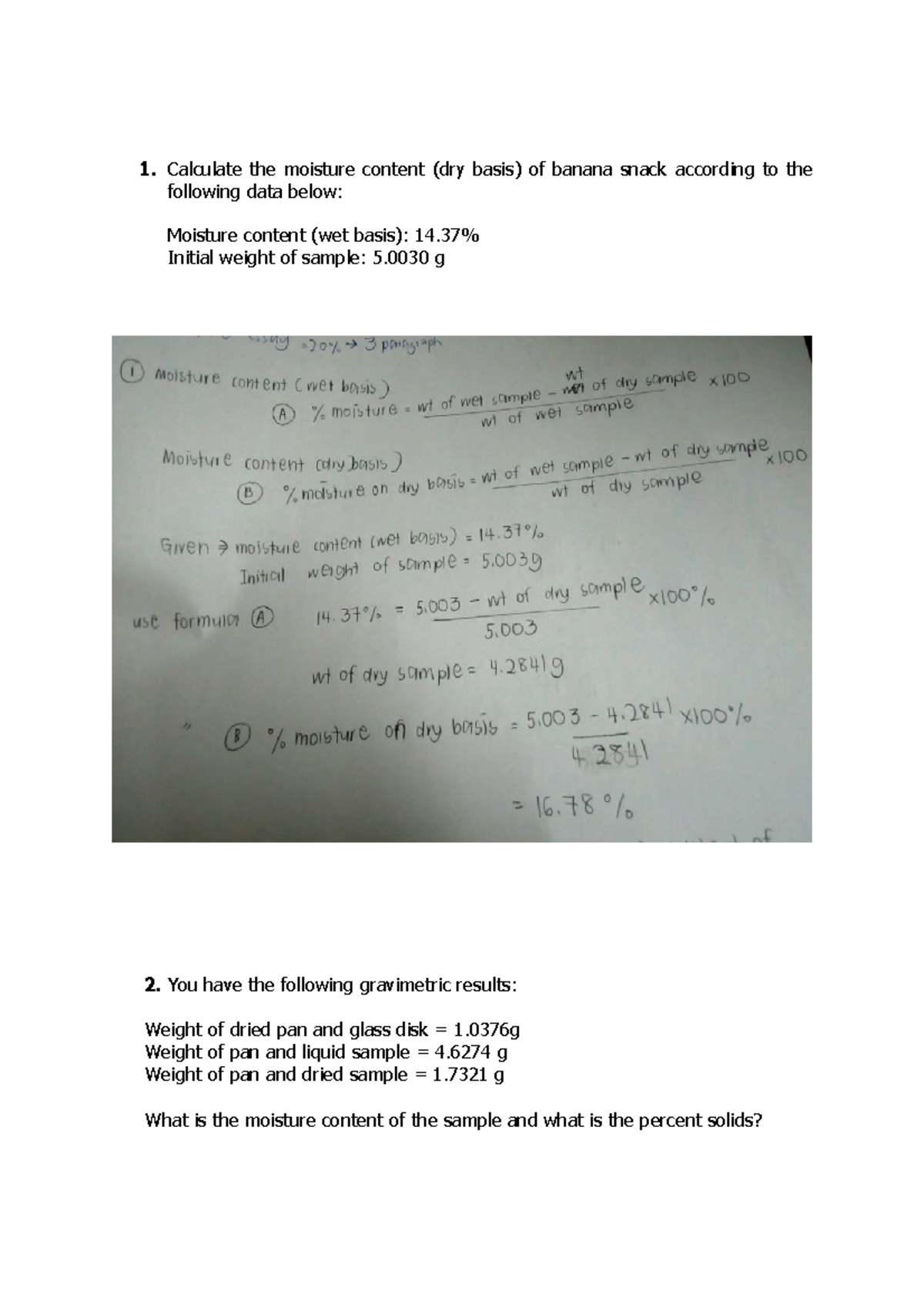 Practice Questions - Moisture content - Calculate the moisture content ...