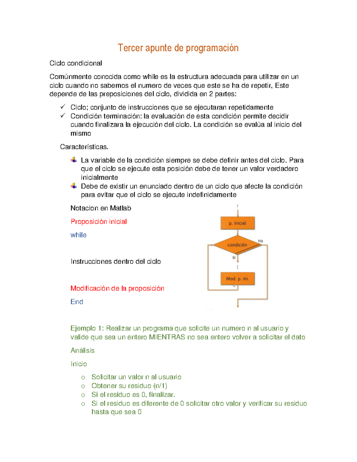 Programacion Matlab Tercer Apunte De Programación Ciclo Condicional Comúnmente Conocida Como