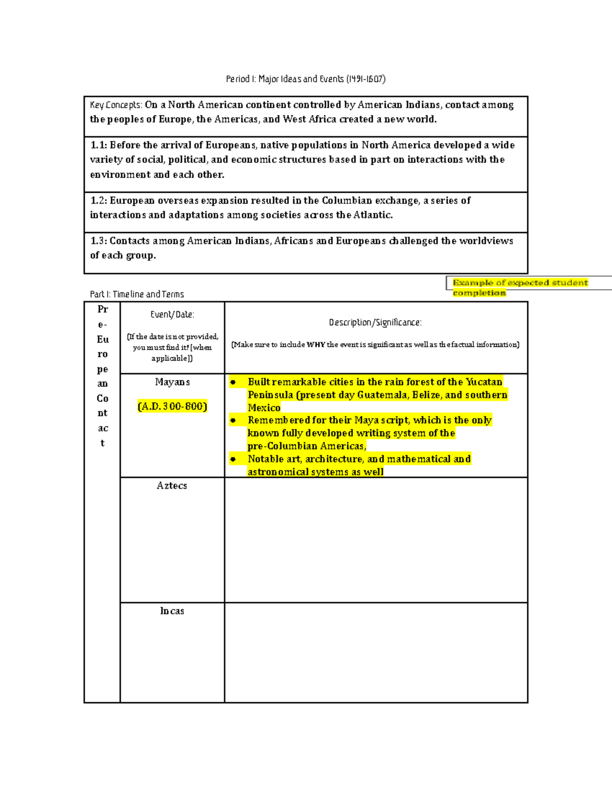 Period 1: Major Ideas and Events Key Concepts - Studocu