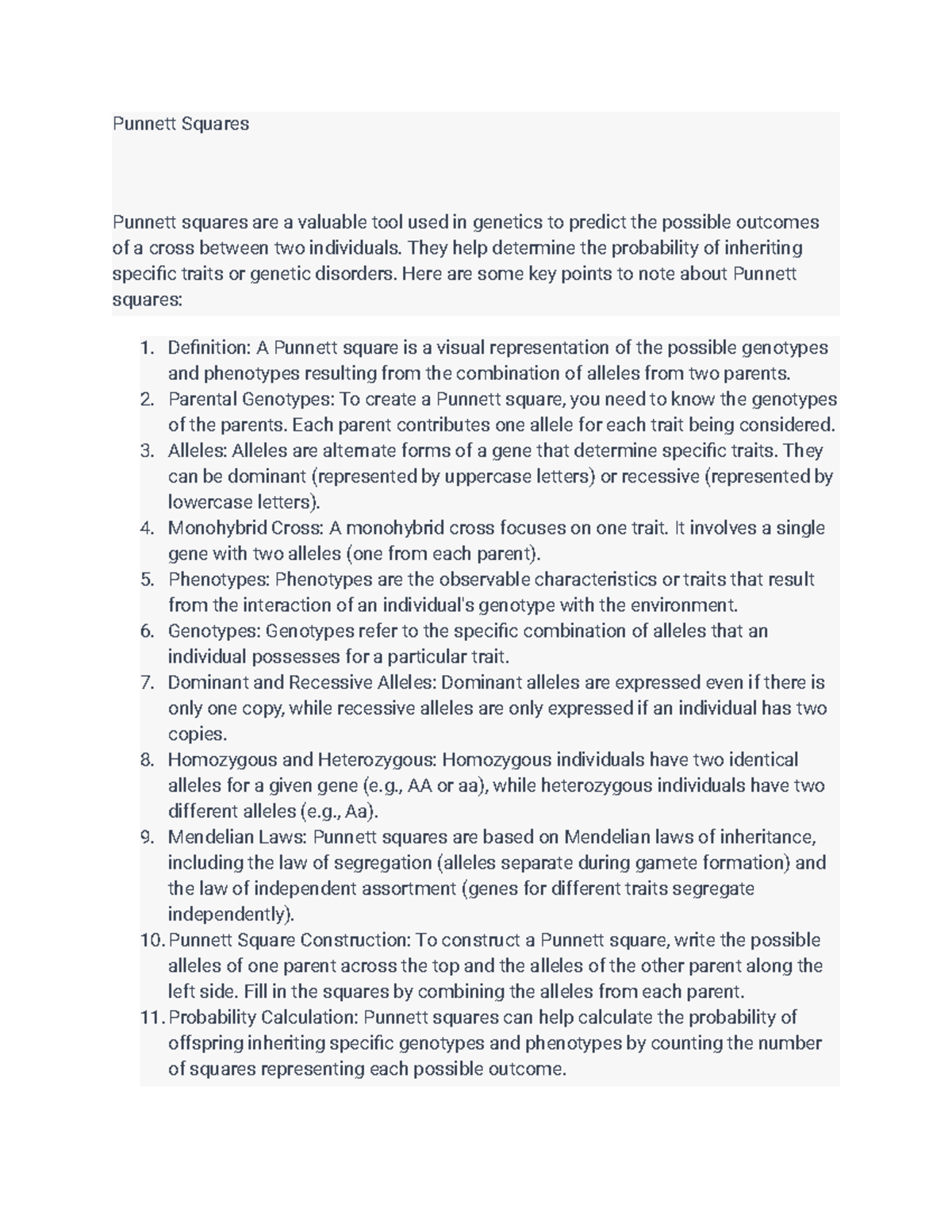 Punnett Squares - Class Notes - Punnett Squares Punnett squares are a ...