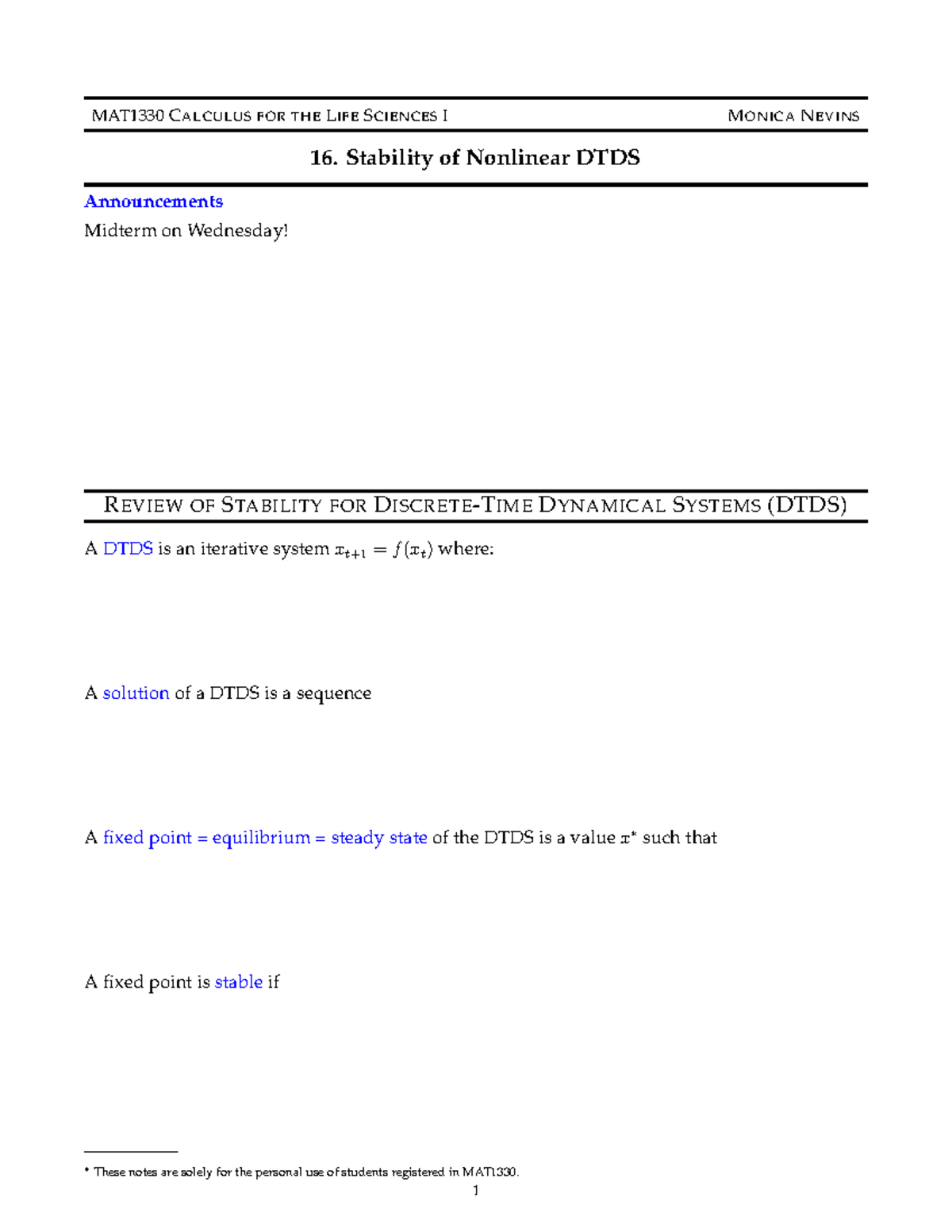 1330-2020 Lec16blank - Math lecture notes - MAT1330 CALCULUS FOR ...