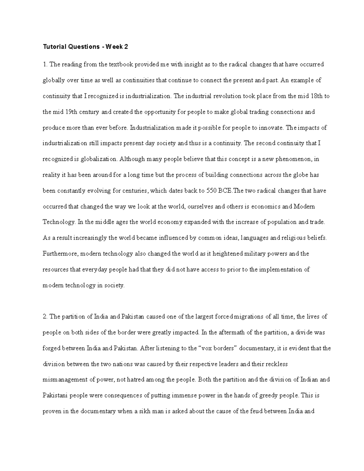 Tutorial Homework Global studies-1 (2) - Tutorial Questions - Week 2 ...