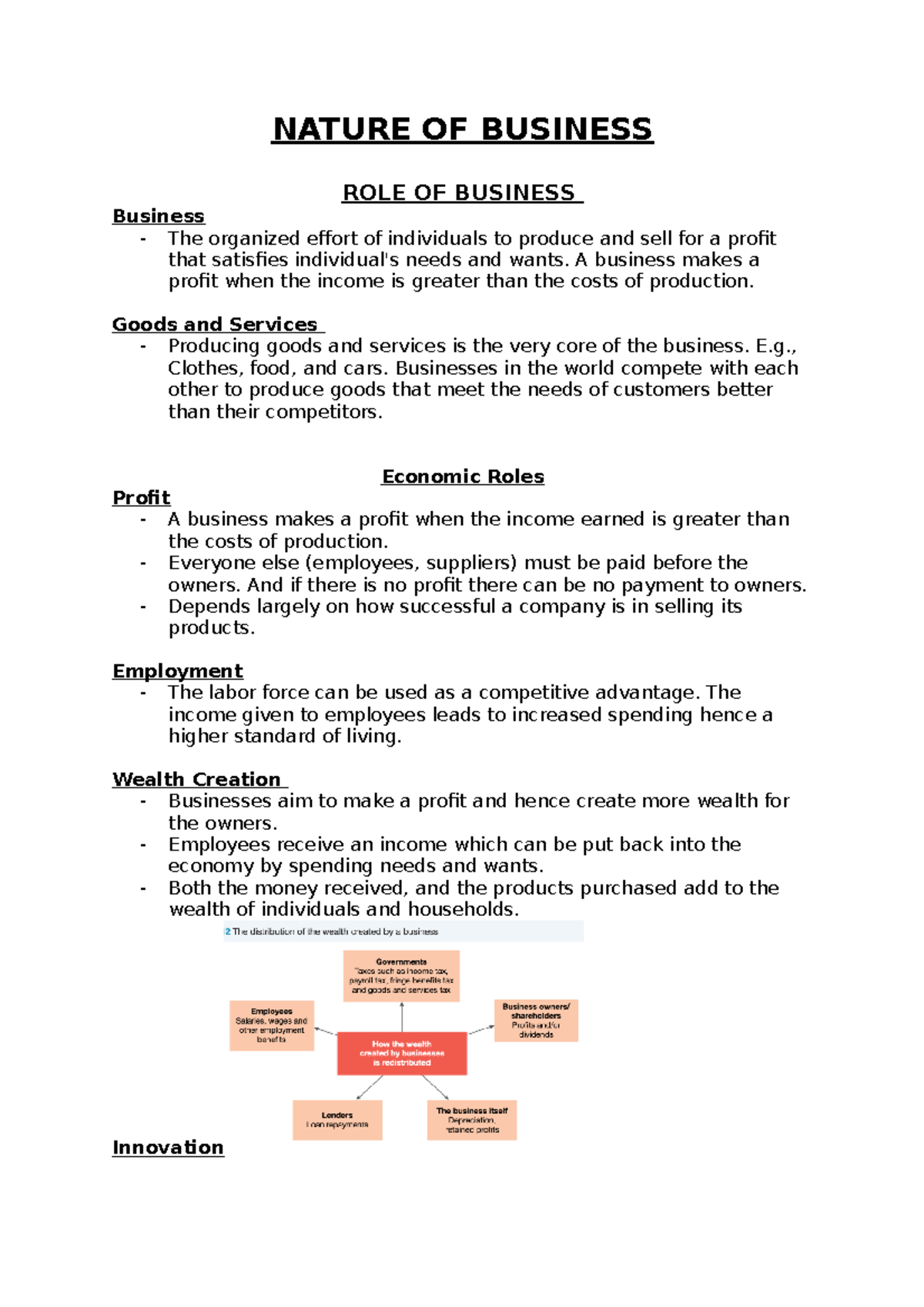 Topic 1 - Nature Of Business notes - NATURE OF BUSINESS ROLE OF ...