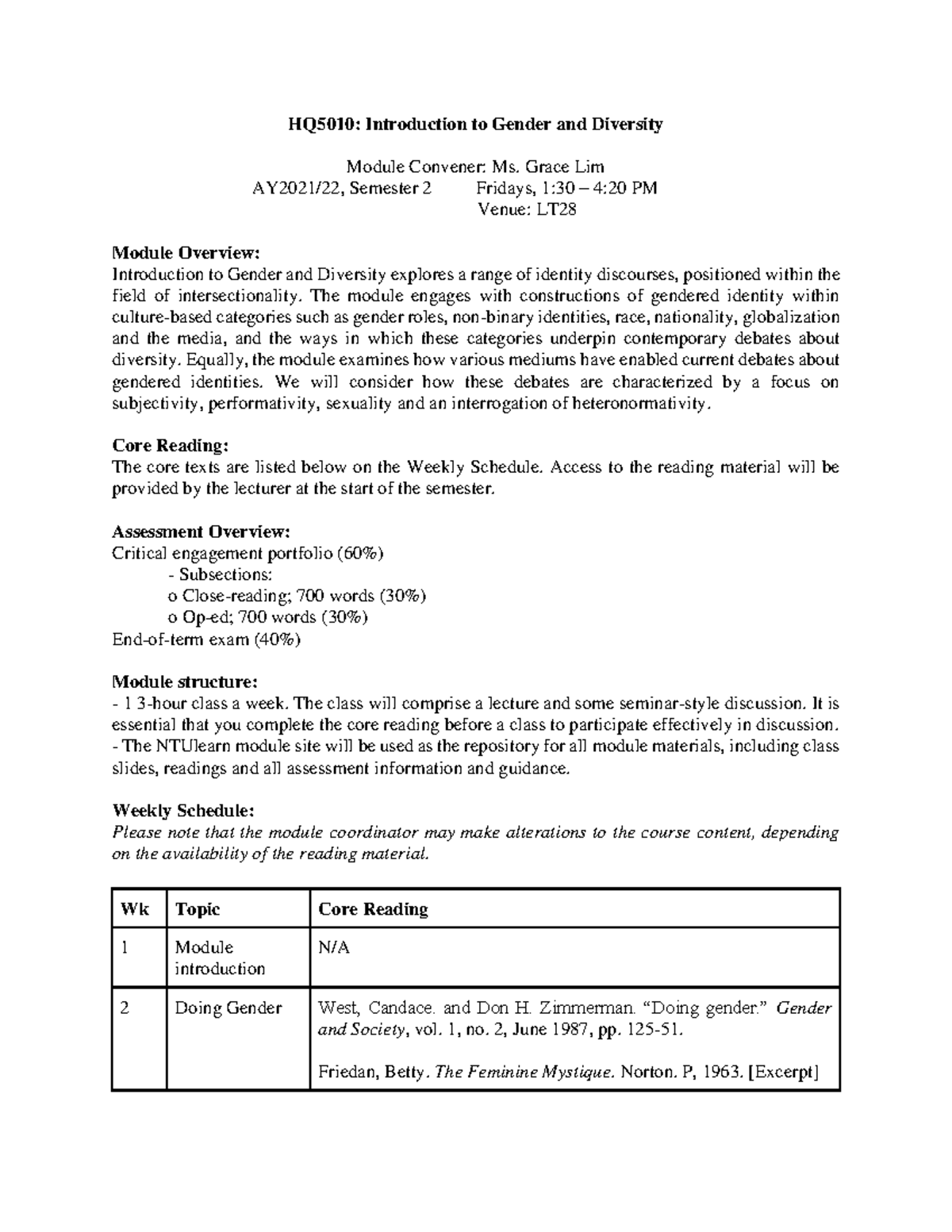 Grace Lim HQ5010 - NIL - HQ5010: Introduction to Gender and Diversity ...