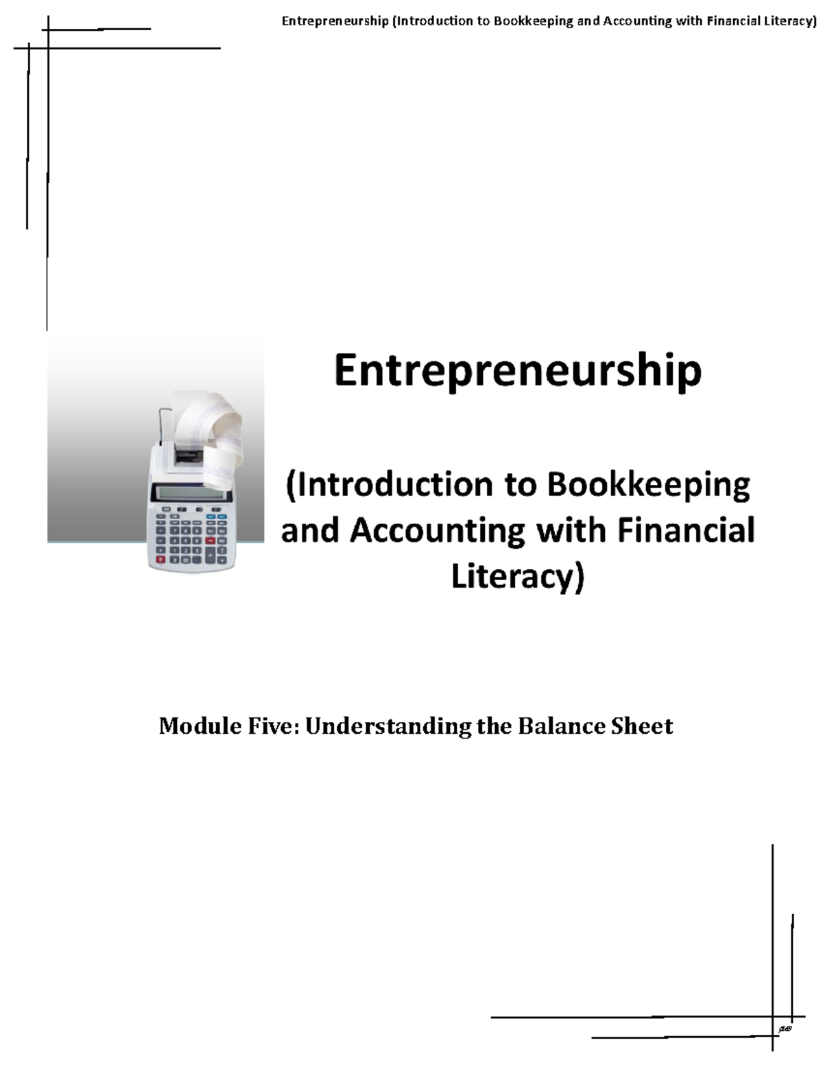 Entrep- Module-5 - None - Module Five: Understanding the Balance Sheet ...
