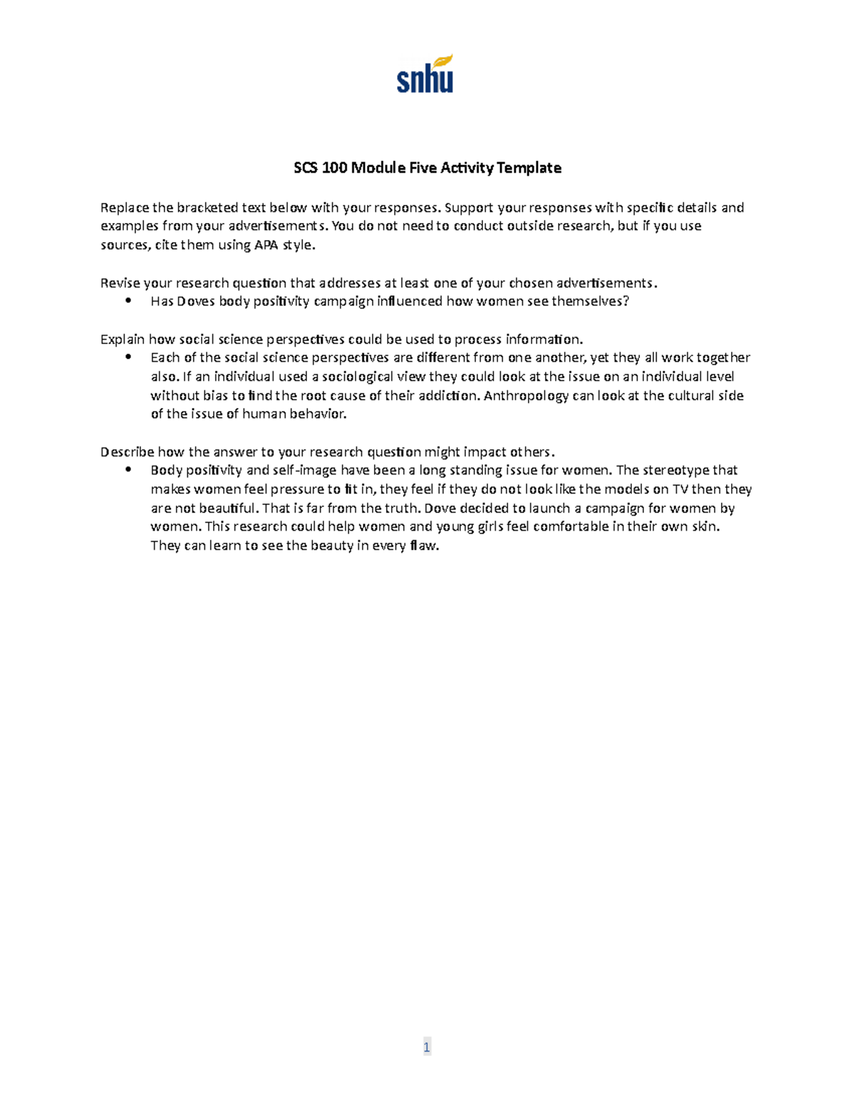 SCS 100 Module Five Activity Template Complete - SCS 100 Module Five Activity Template Replace ...